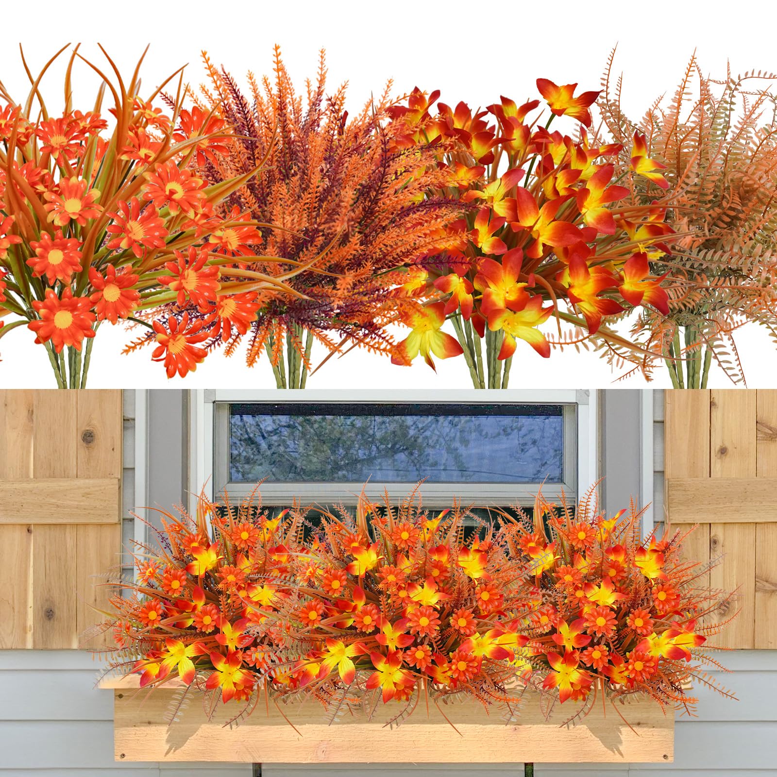 Amazon.com: Prashent 16 Pcs Artificial Fall Flowers Outdoor Faux Fall ...