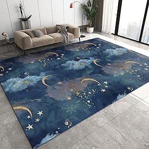 Amazon.com: Moon Clouds Stars Kids Area Rug, Modern Abstract Blue Night ...