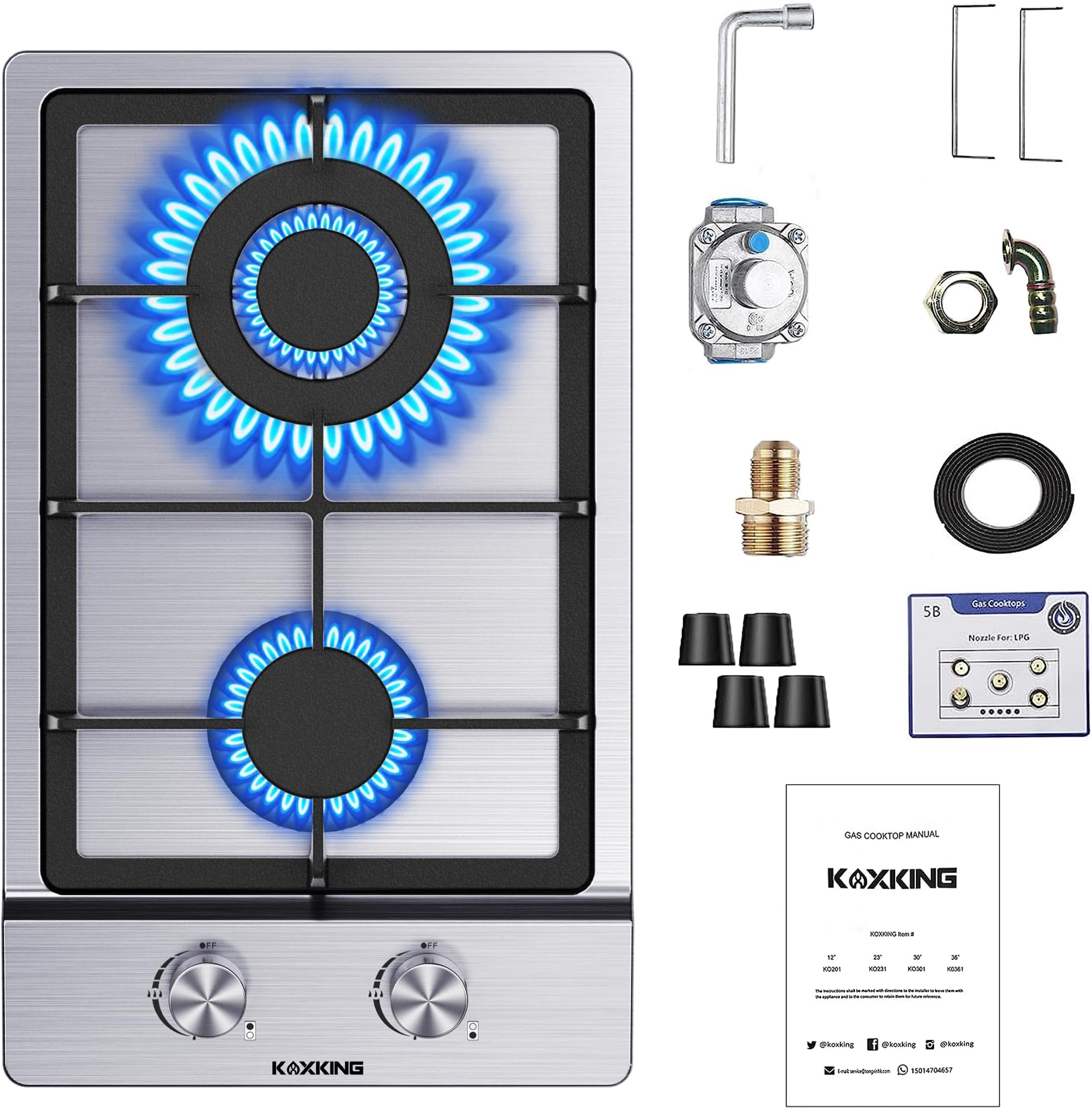 Amazon.com: Gas Cooktop 12 inch, Bulit-in Gas Stove Top with 2, 12 Inch ...