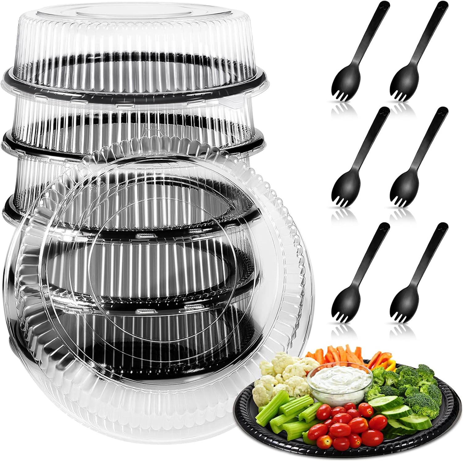 Amazon.com | Tessco 6 Pack Plastic Serving Platters with Lid and Sporks ...
