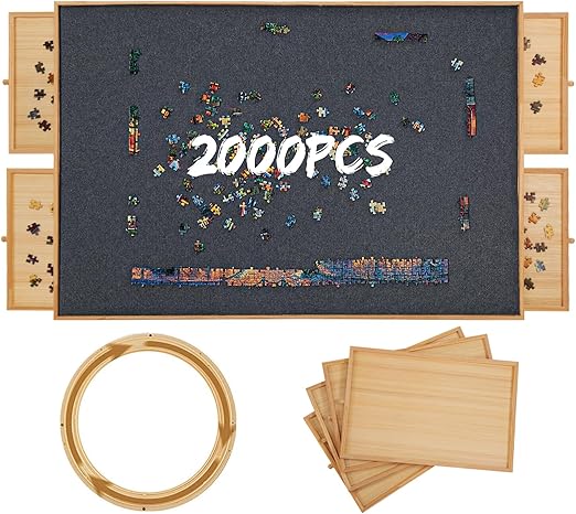 Amazon.com: TEAKMAMA 2000 Piece Rotating Puzzle Board with Drawers and ...