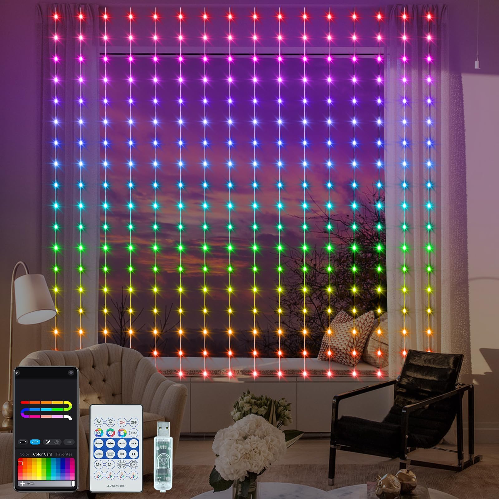 Amazon.com: LumBelle Smart Curtain Lights RGB 5050 Built in Chip, Color ...