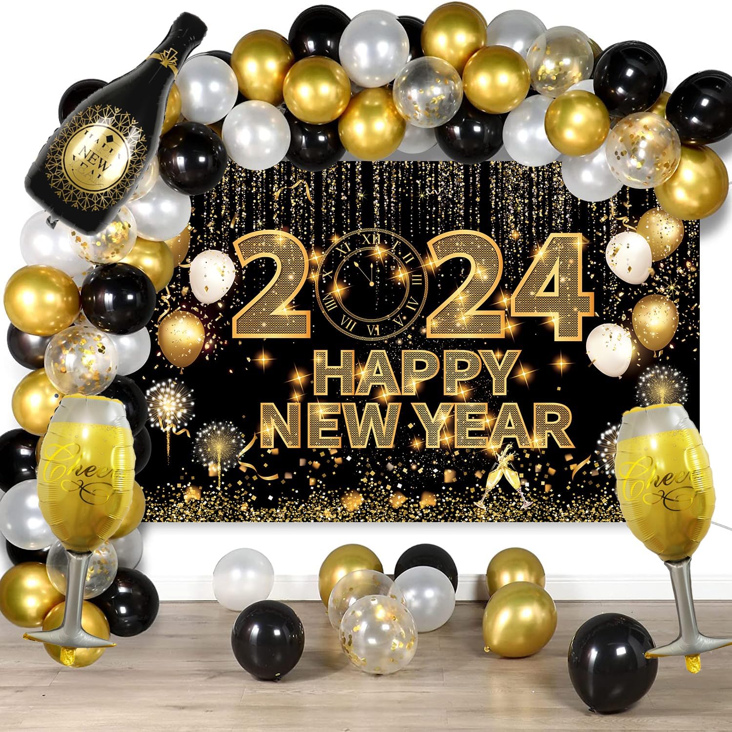 Amazon.com: New Years Balloon Arch Set,74 Pieces New Years Party Black ...