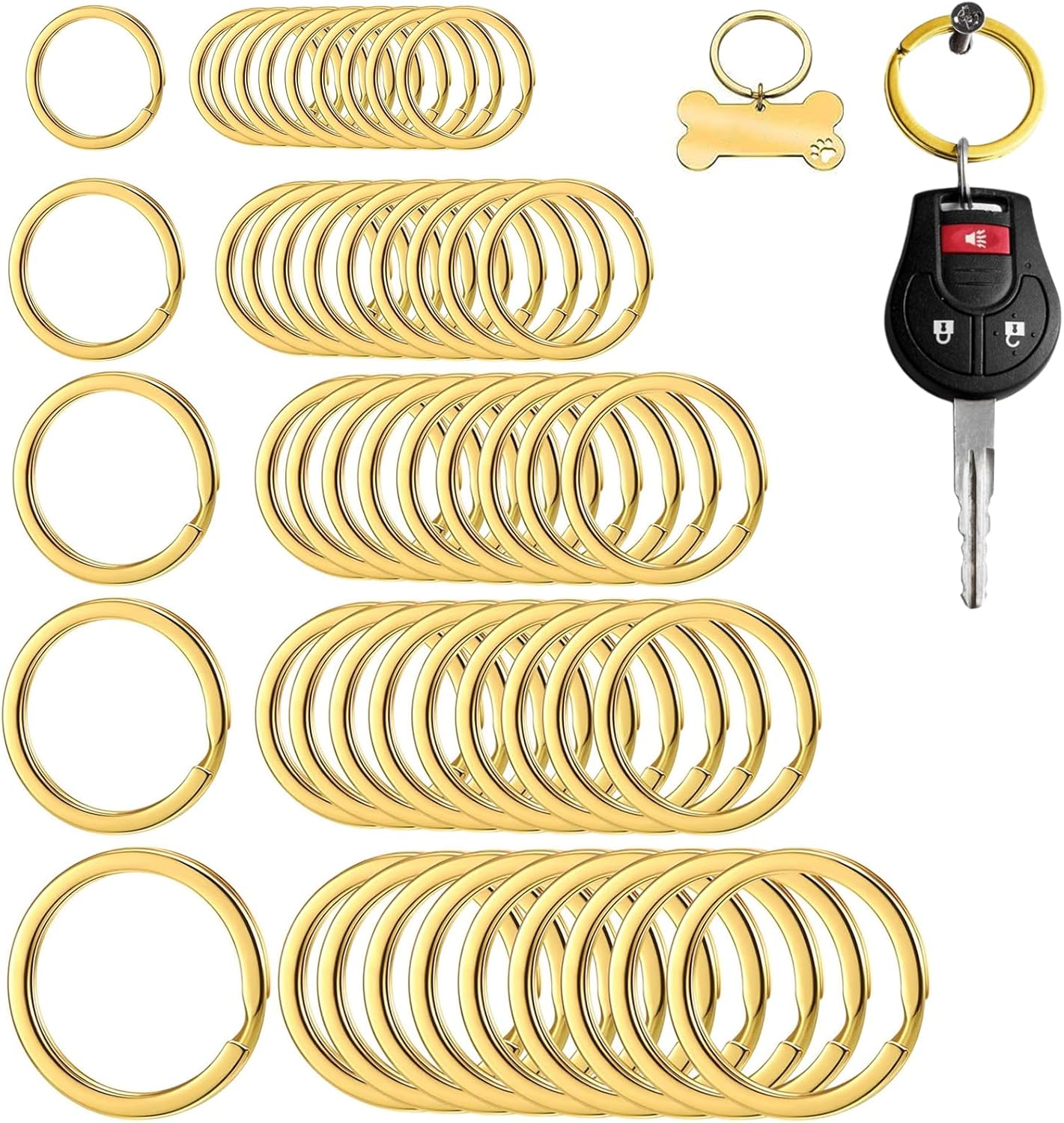 JALCH 50-Piece Gold Key Rings - Round Flat Key Chain Rings with 5 ...