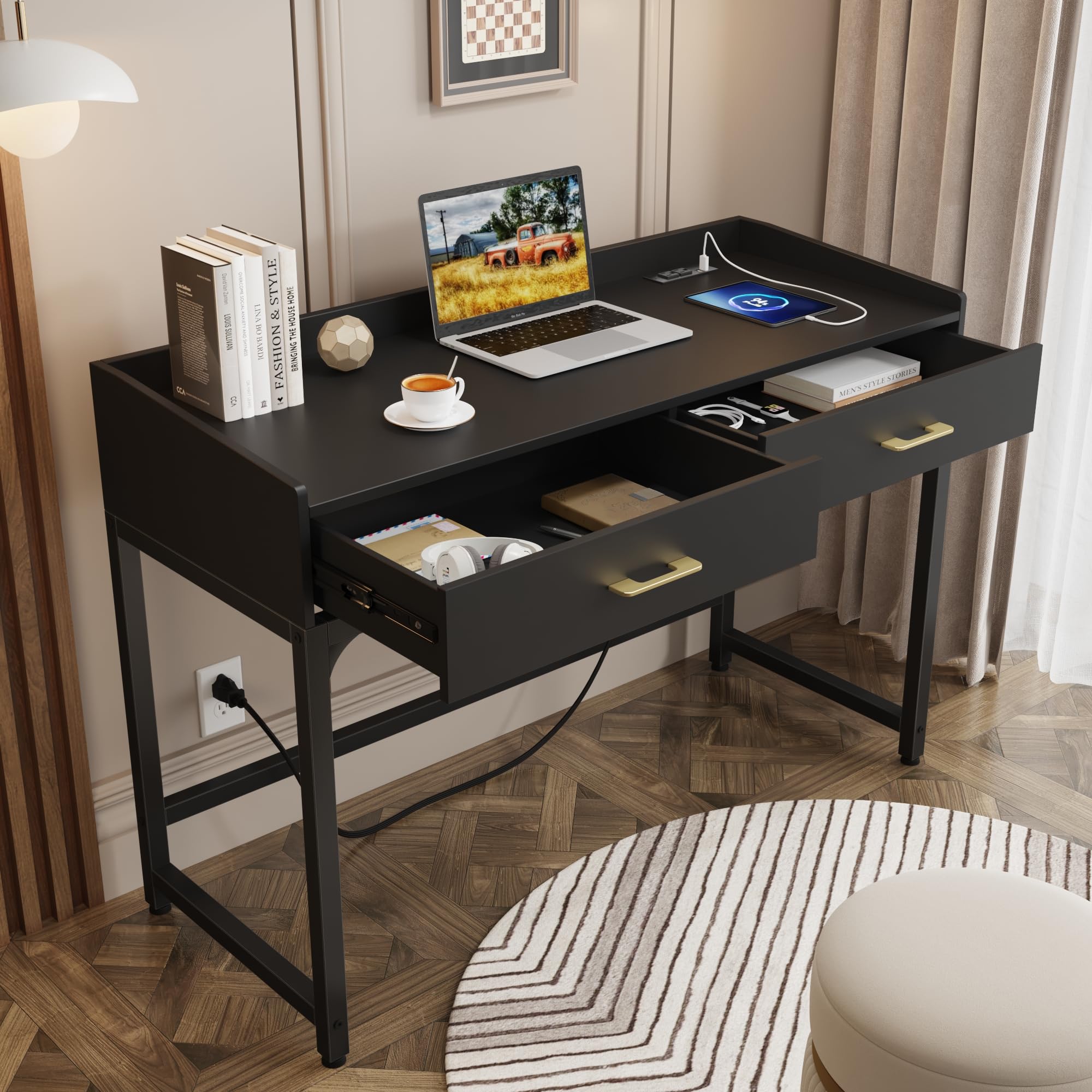 Amazon.com: WESTREE Makeup Vanity Desk with Backboard Power Outlet ...