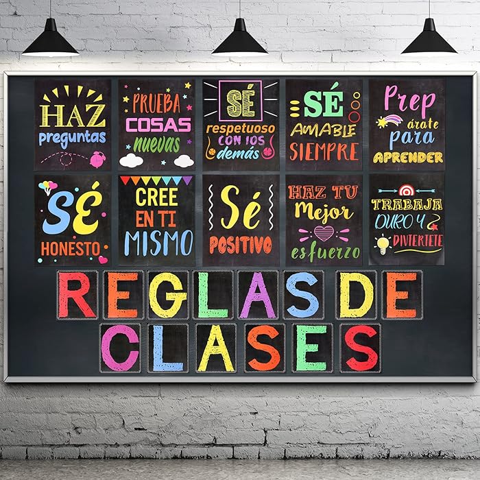 Buy 24 Pcs Spanish Classroom Rules Posters Reglas Escolares Positive ...