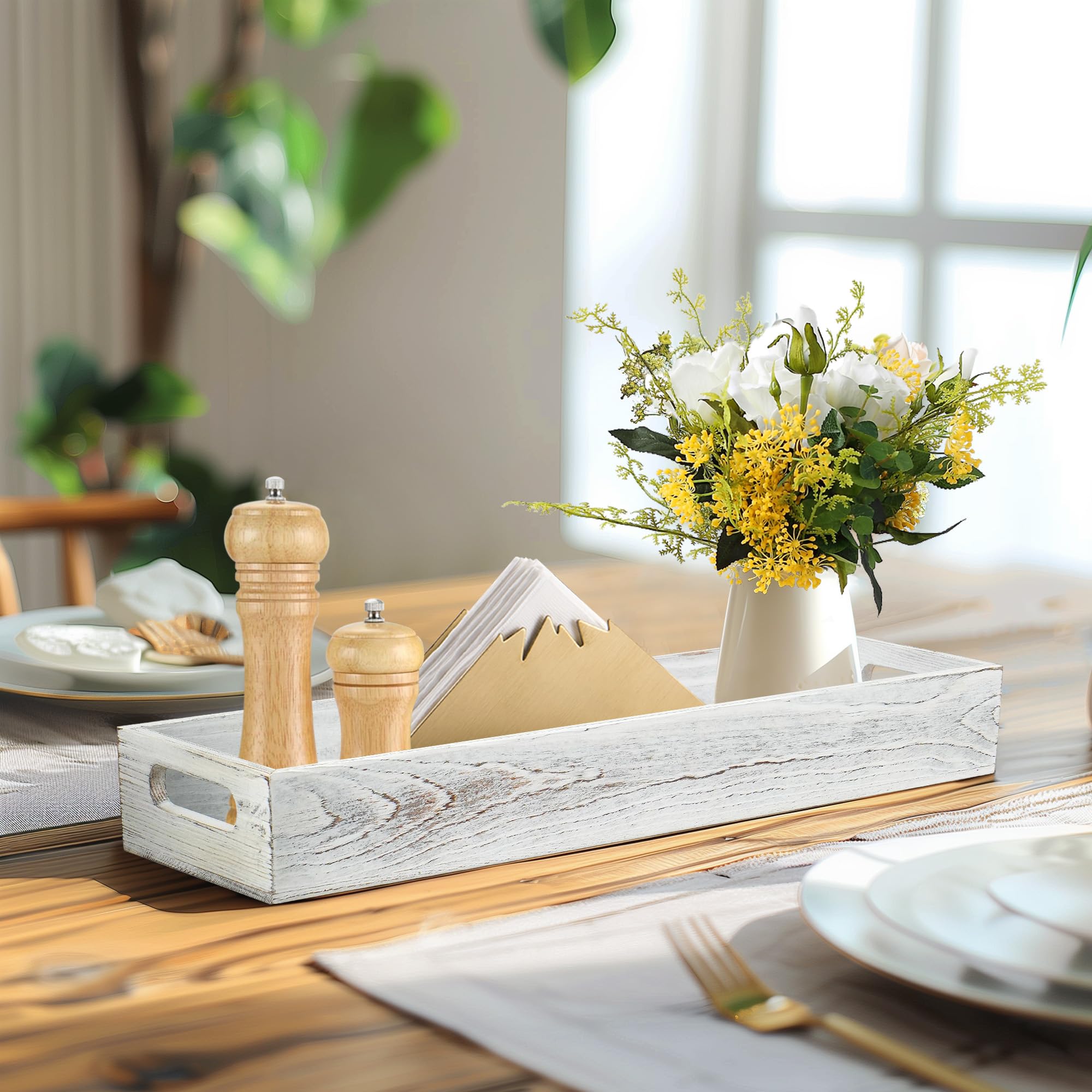 LotFancy Wooden Decorative Tray, Set of 2, Rustic Centerpiece Tray for ...