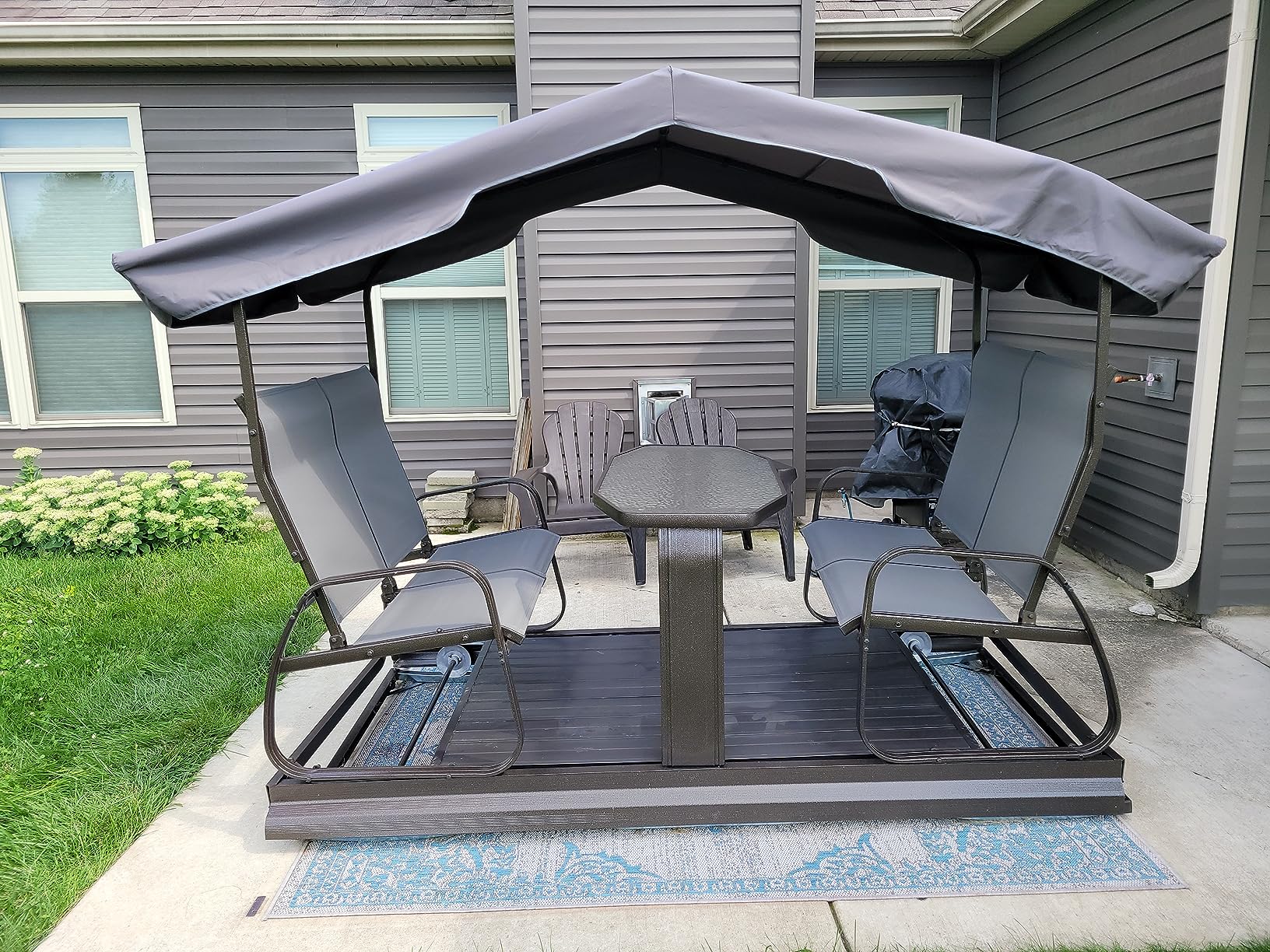 Amazon.com: Domi 4-Seat Outdoor Glider Benches with Canopy, Retro Metal ...