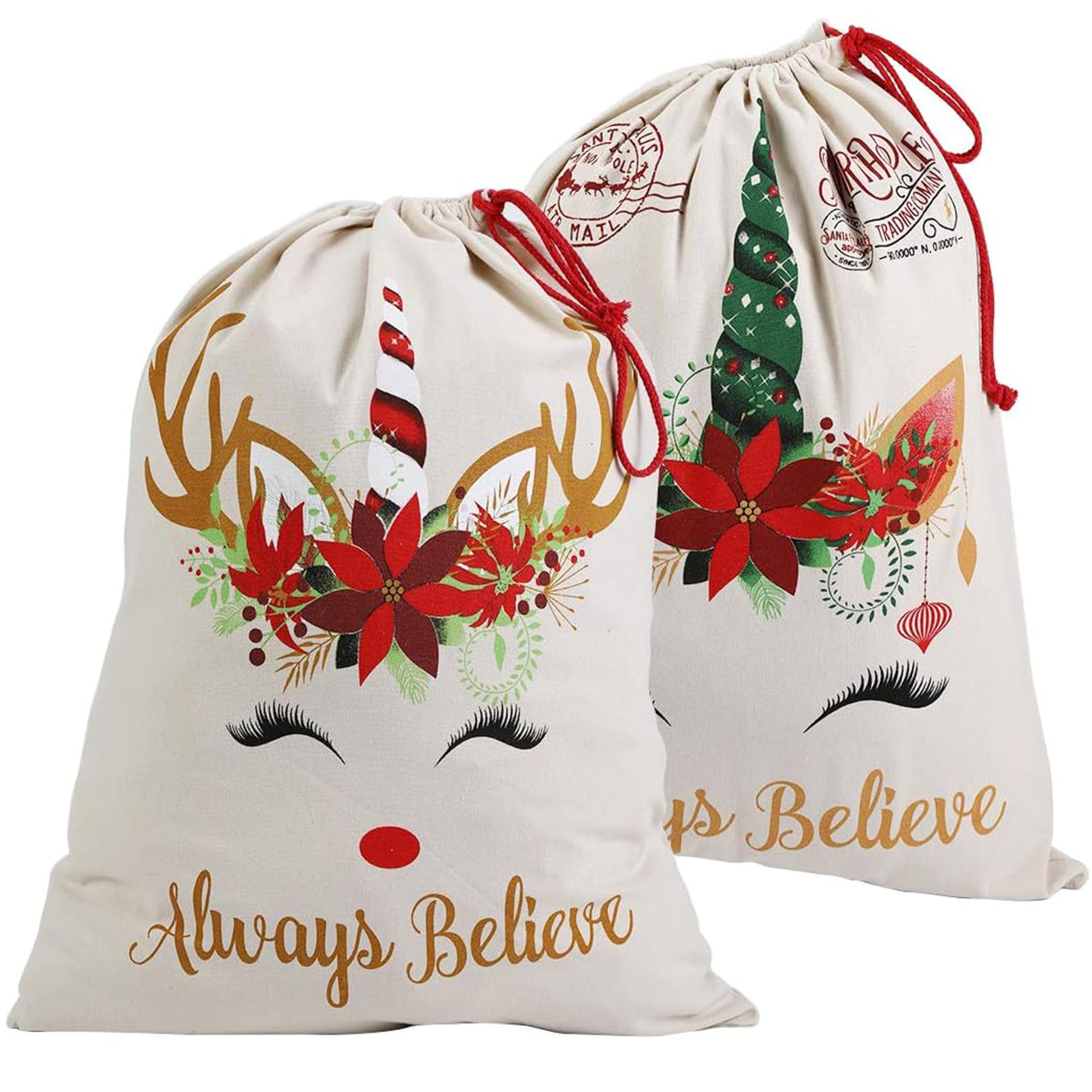Amazon.com: Mzjeaziany 2pcs Santa Sacks with Drawstring Christmas ...