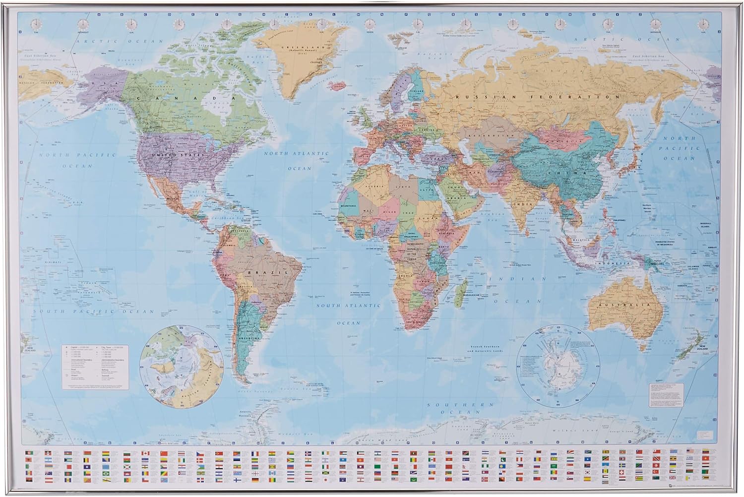 Amazon.com: World Map Poster in a Silver Metal Frame (24x36) 04133 ...