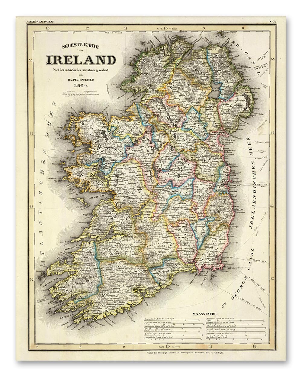 Snapklik.com : 1844 Map Of Ireland 11x14 Unframed Poster, Vintage ...