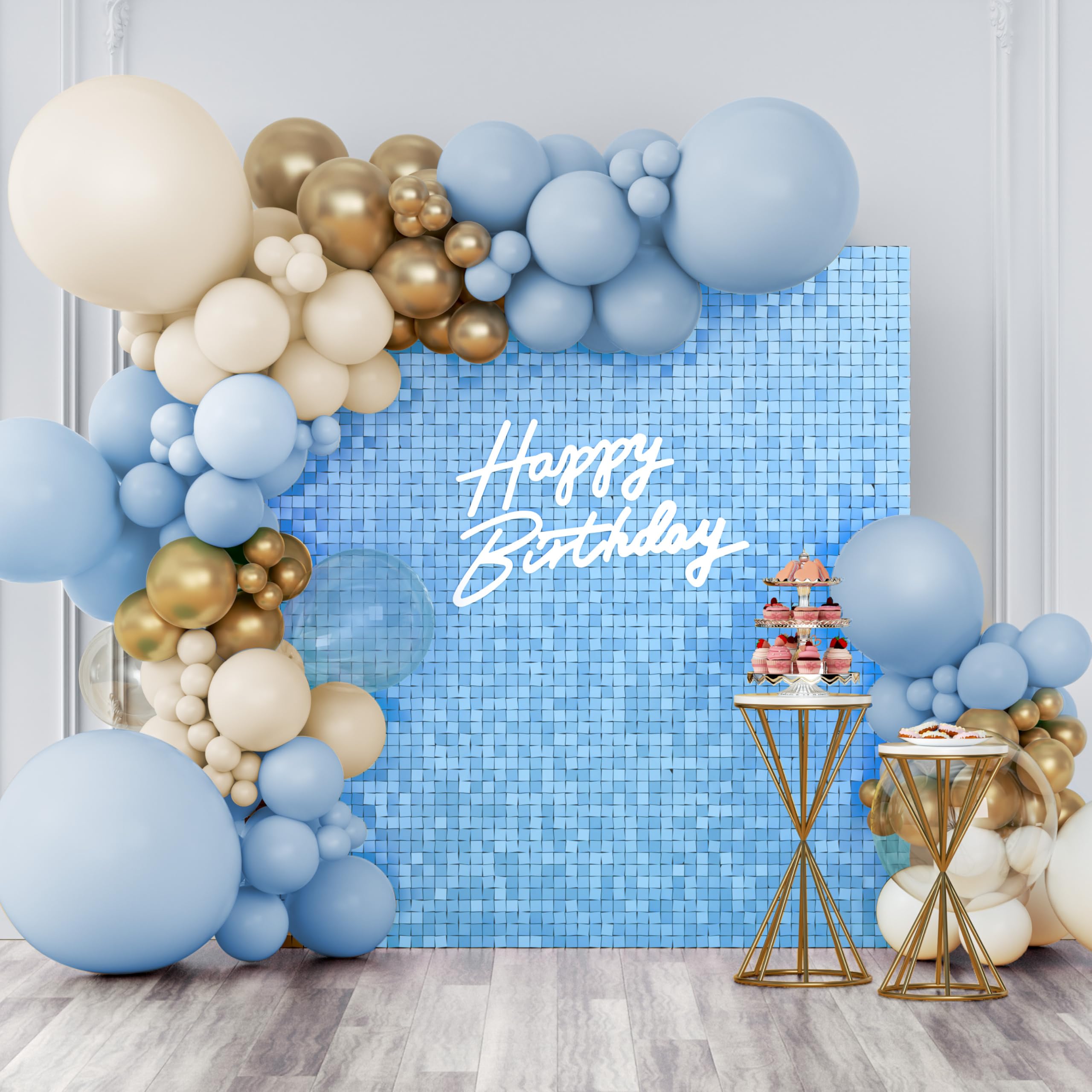 Amazon.com : Shimmer Wall Backdrop Baby Blue Square Sequin Wall Panel ...