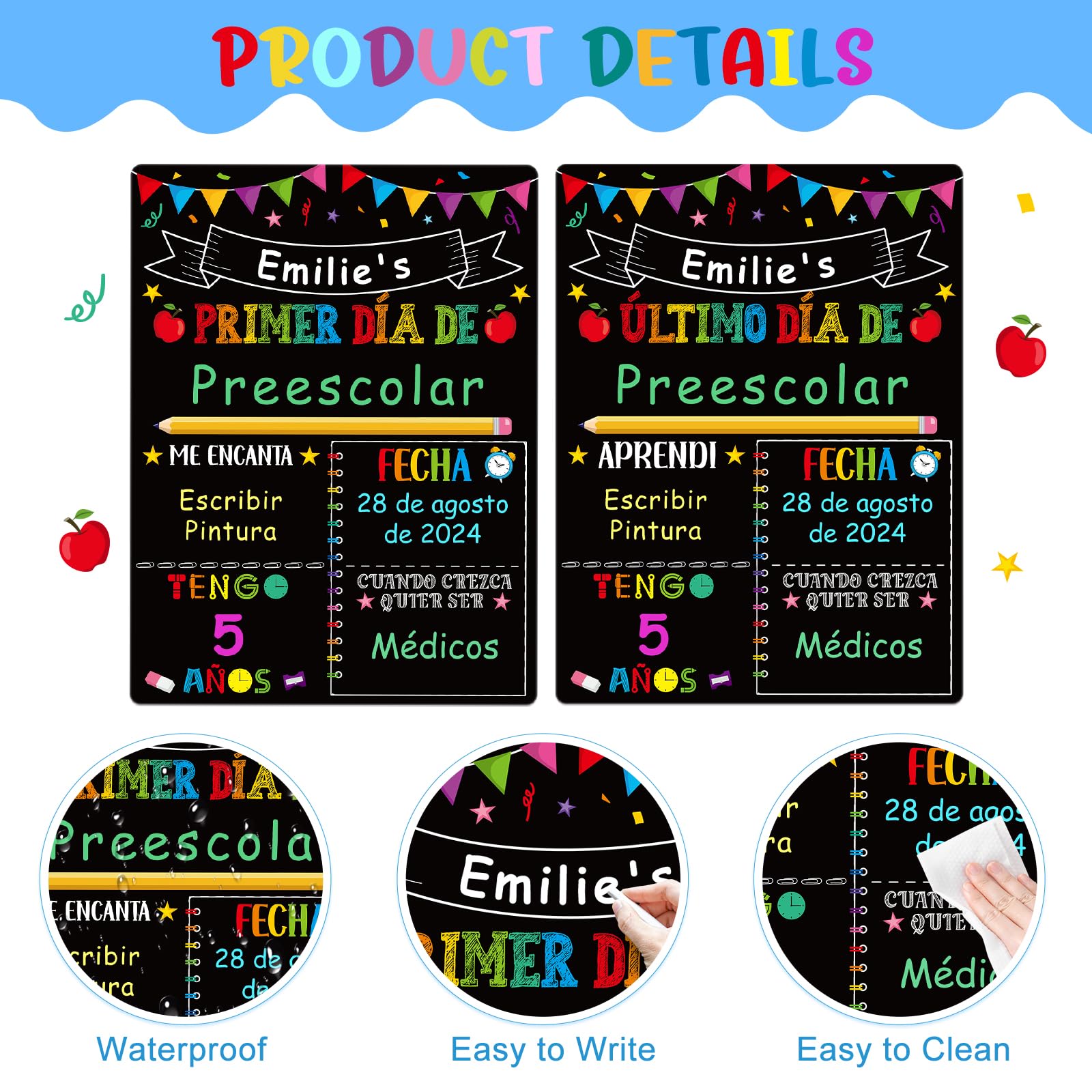 Snapklik.com : Spanish First & Last Day Of School Board - Double Sided ...