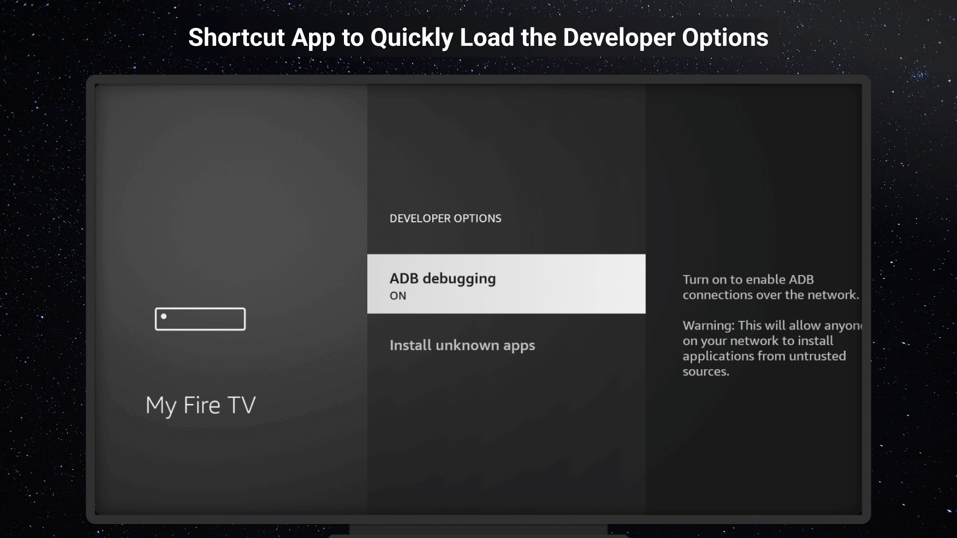 Developer Options - Quick Shortcut App to Fire TV Settings - App on Amazon Appstore