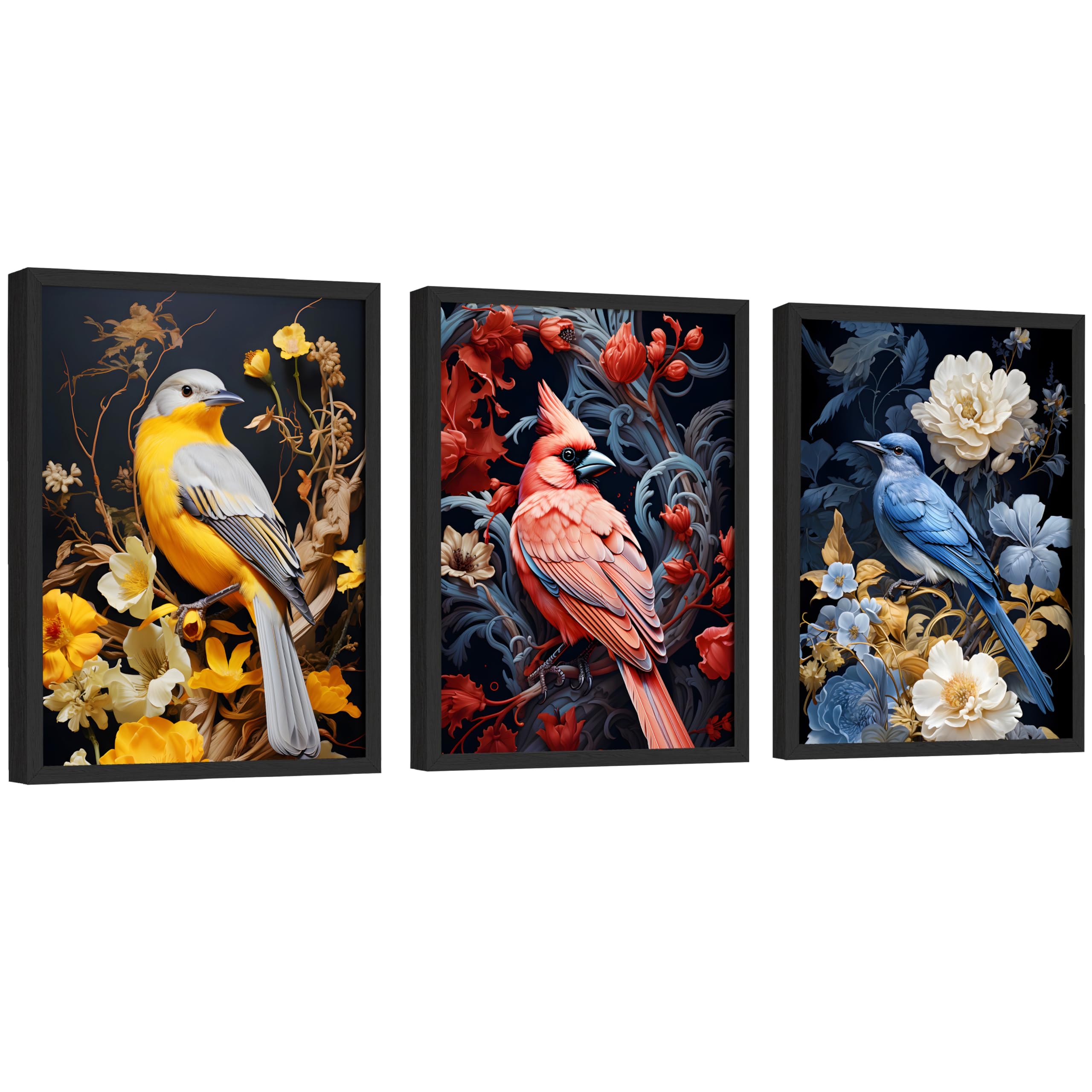 Amazon.com: EXCOOL CLUB Floral Bird Art Prints - 12x16 Cardinal Bird ...