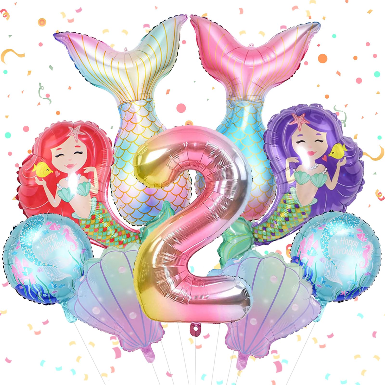 Snapklik.com : 9 Pcs Mermaid Balloons Large Number 2 Colorful Tail ...