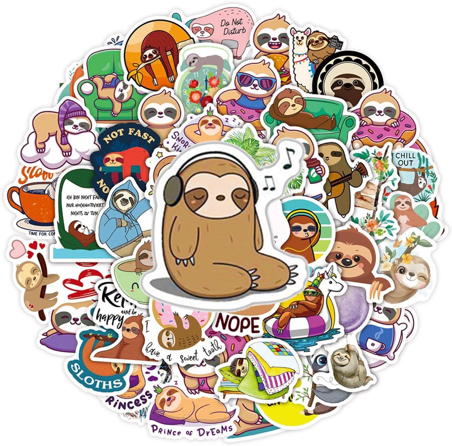 Amazon.com: 50 PCS Cute Sloth Stickers Pack Vinyl Waterproof Decals for ...