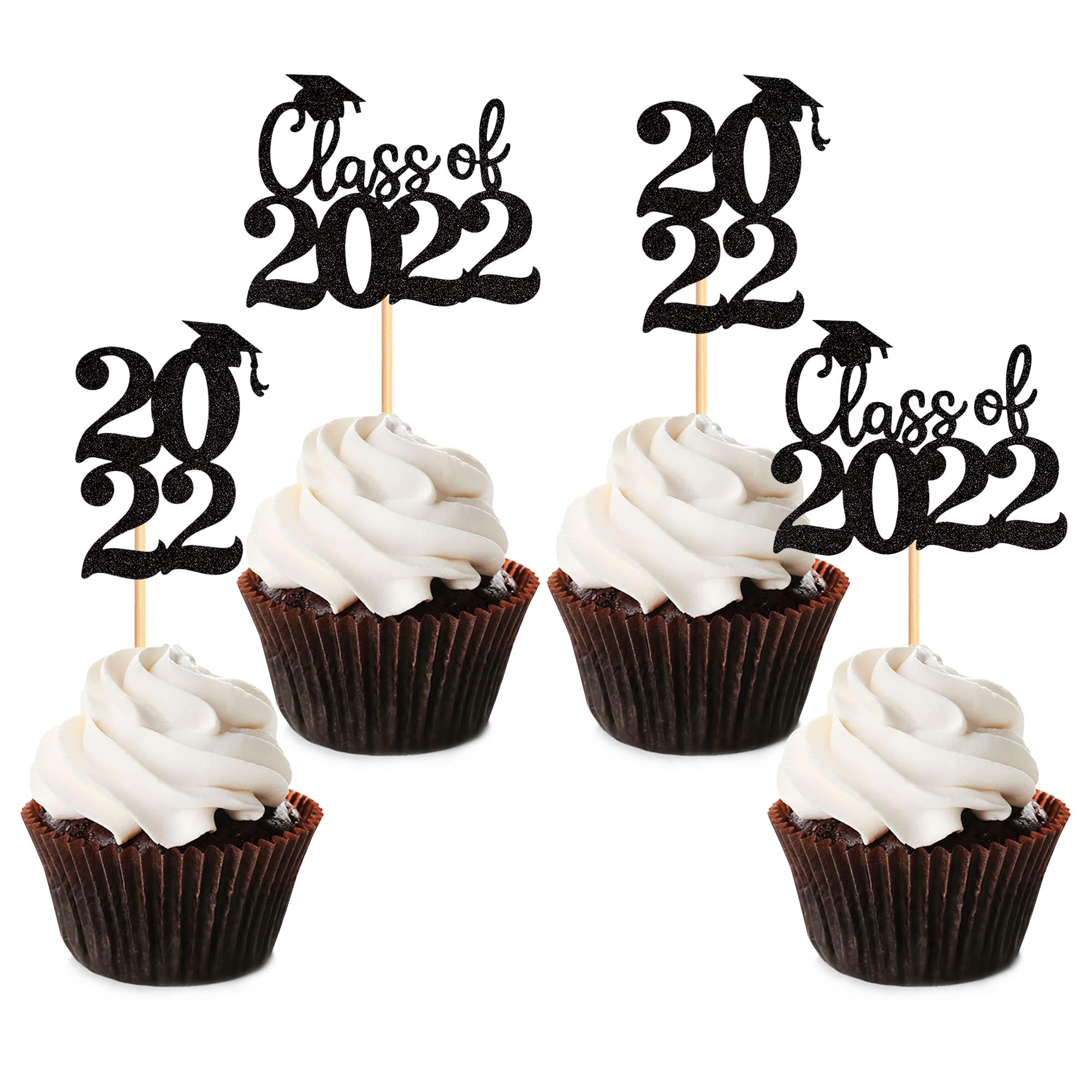 Buy Blumomon 24Pcs Black Glitter Class of 2022 Cupcake Toppers ...