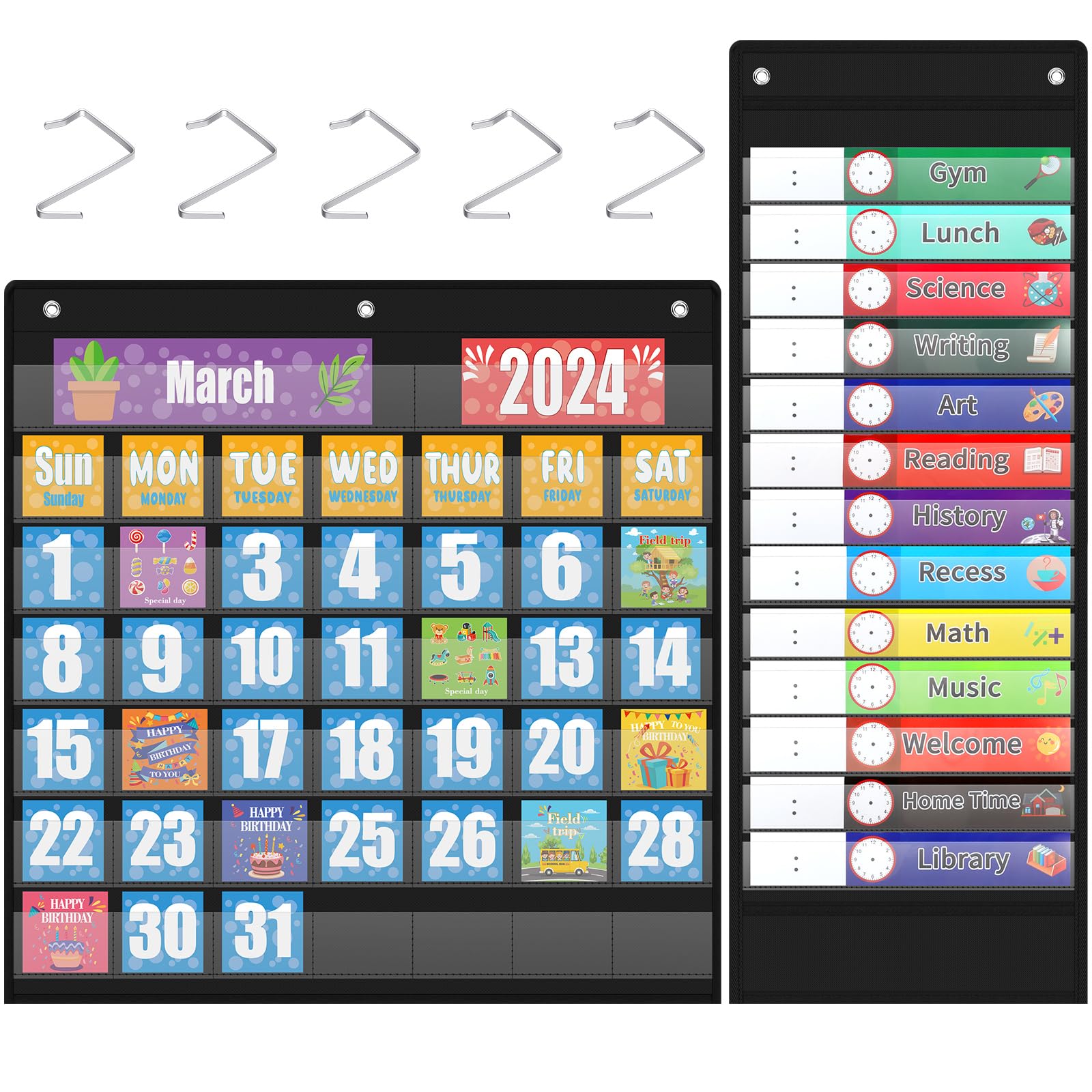 Amazon.com: Ctosree 2 Pcs Daily Schedule Pocket Chart with 26 Double ...