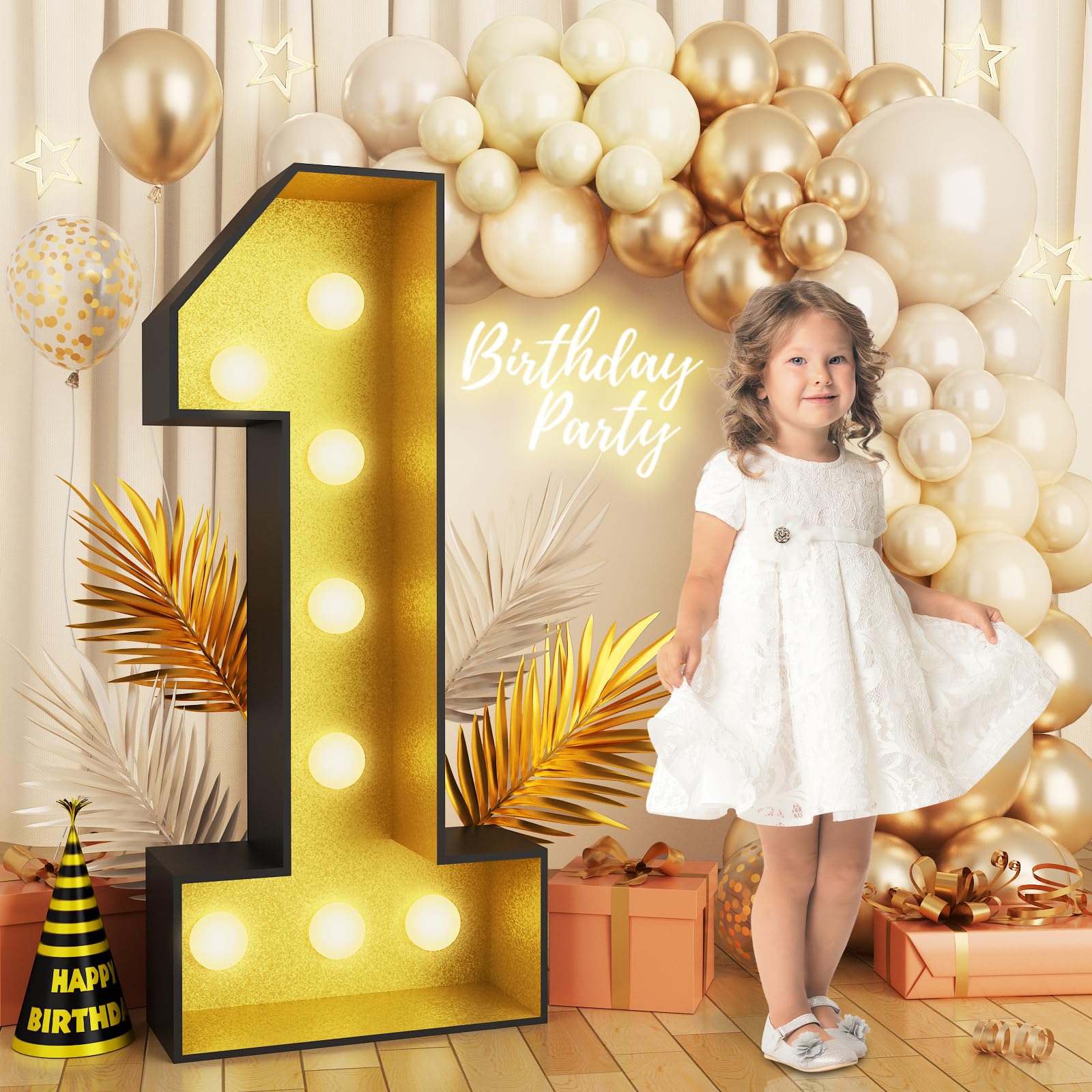 Snapklik.com : 4FT Marquee Light Up Glitter Gold Giant Number 1 Frame ...