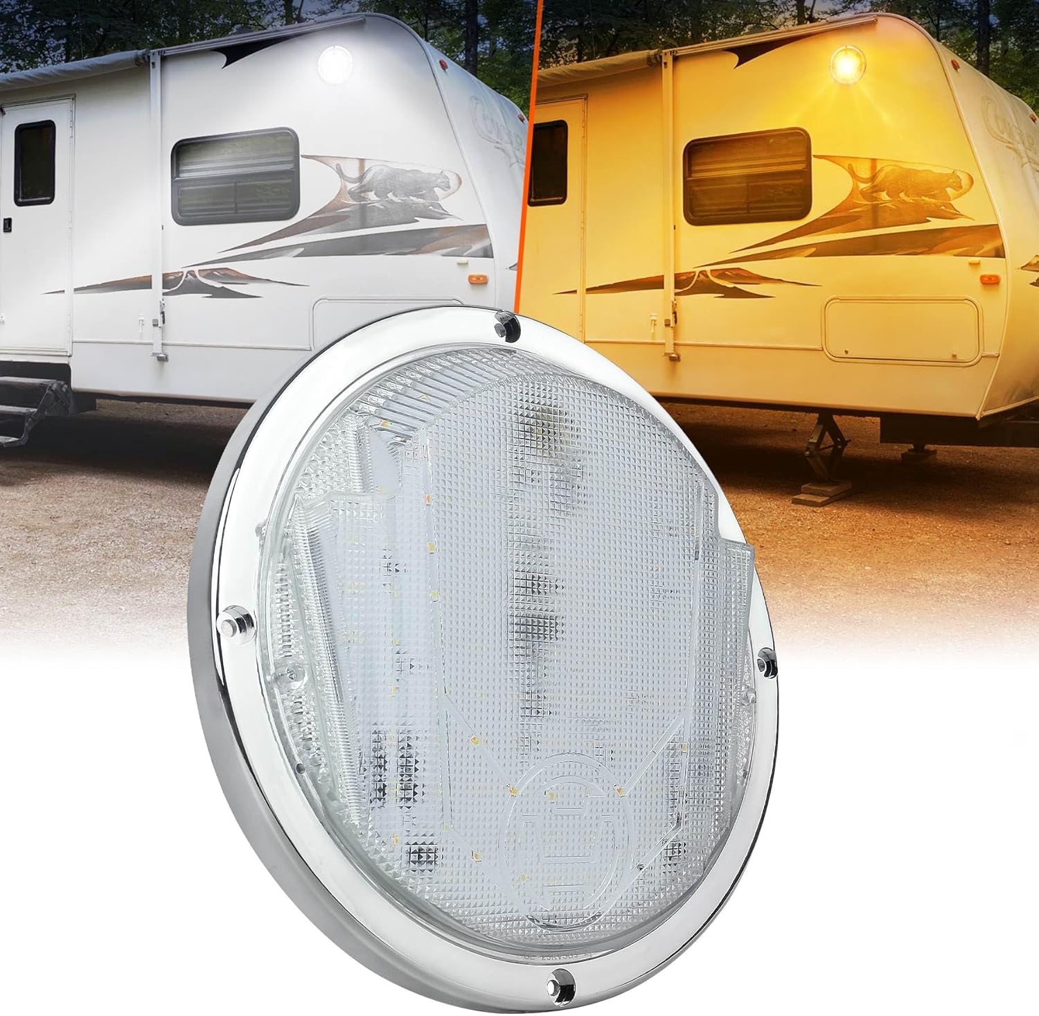 PXPART Led Porch Light, Dual Colors White/Amber 8.5inch Round Exterior ...