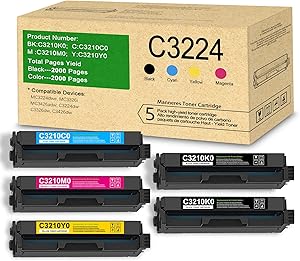 Amazon.com: C3210K0 C3210C0 C3210M0 C3210Y0 Toner Cartridges(5-Pack, 2BK/1C/1M/1Y) - MNRS ...