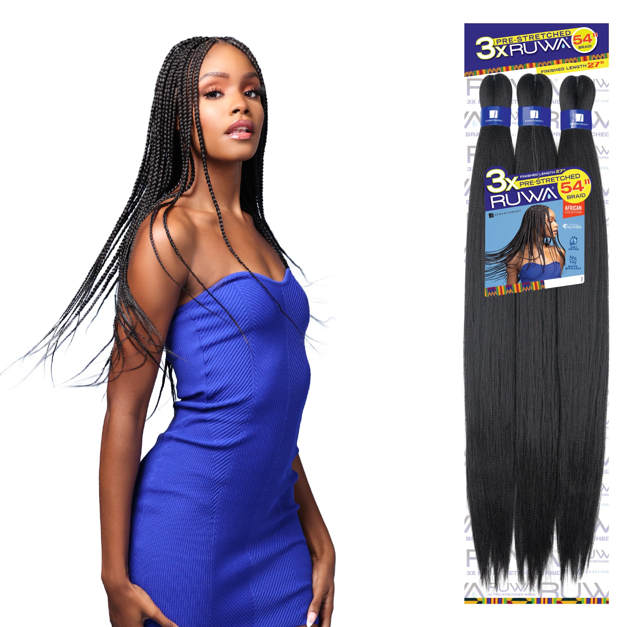 Amazon.com : Sensationnel Ruwa prestretched braiding hair - 3x Ruwa 54 ...