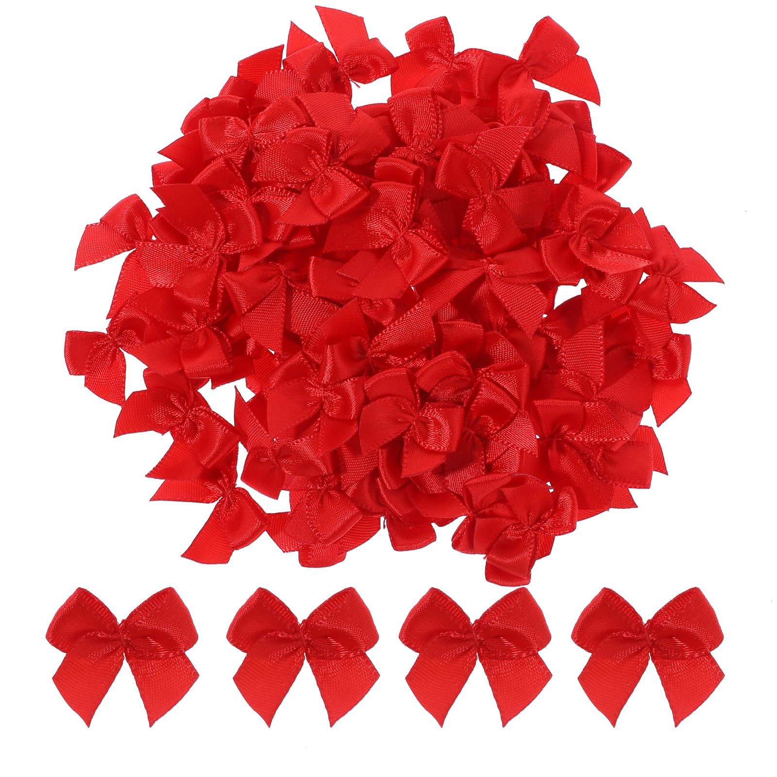 Mini Bows, 100 Pcs 1 Inch Satin Red Bows Tiny Ribbon Bows Premade Craft ...