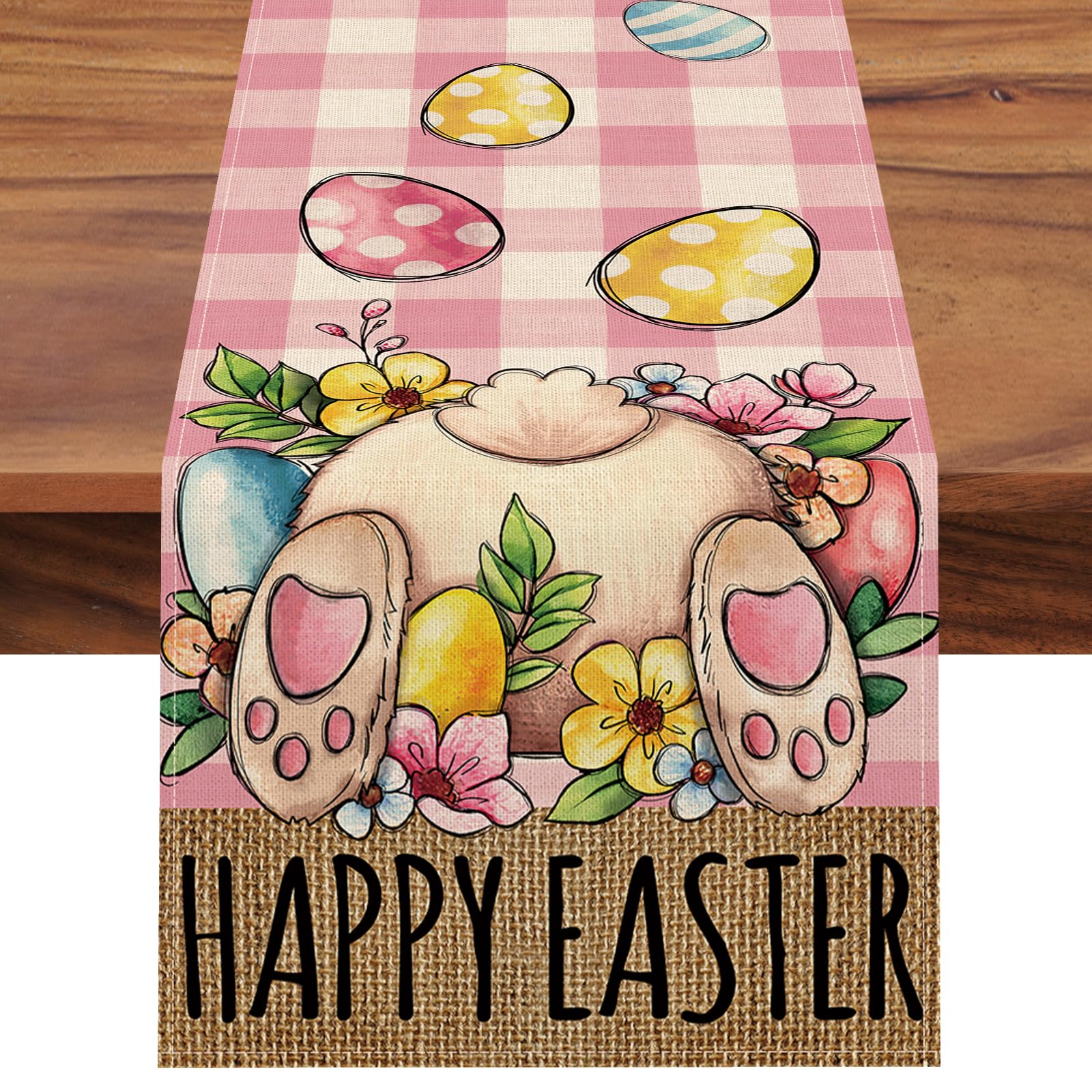 Amazon.com: Seliem Happy Easter Bunny Table Runner, Cute Rabbit Eggs ...