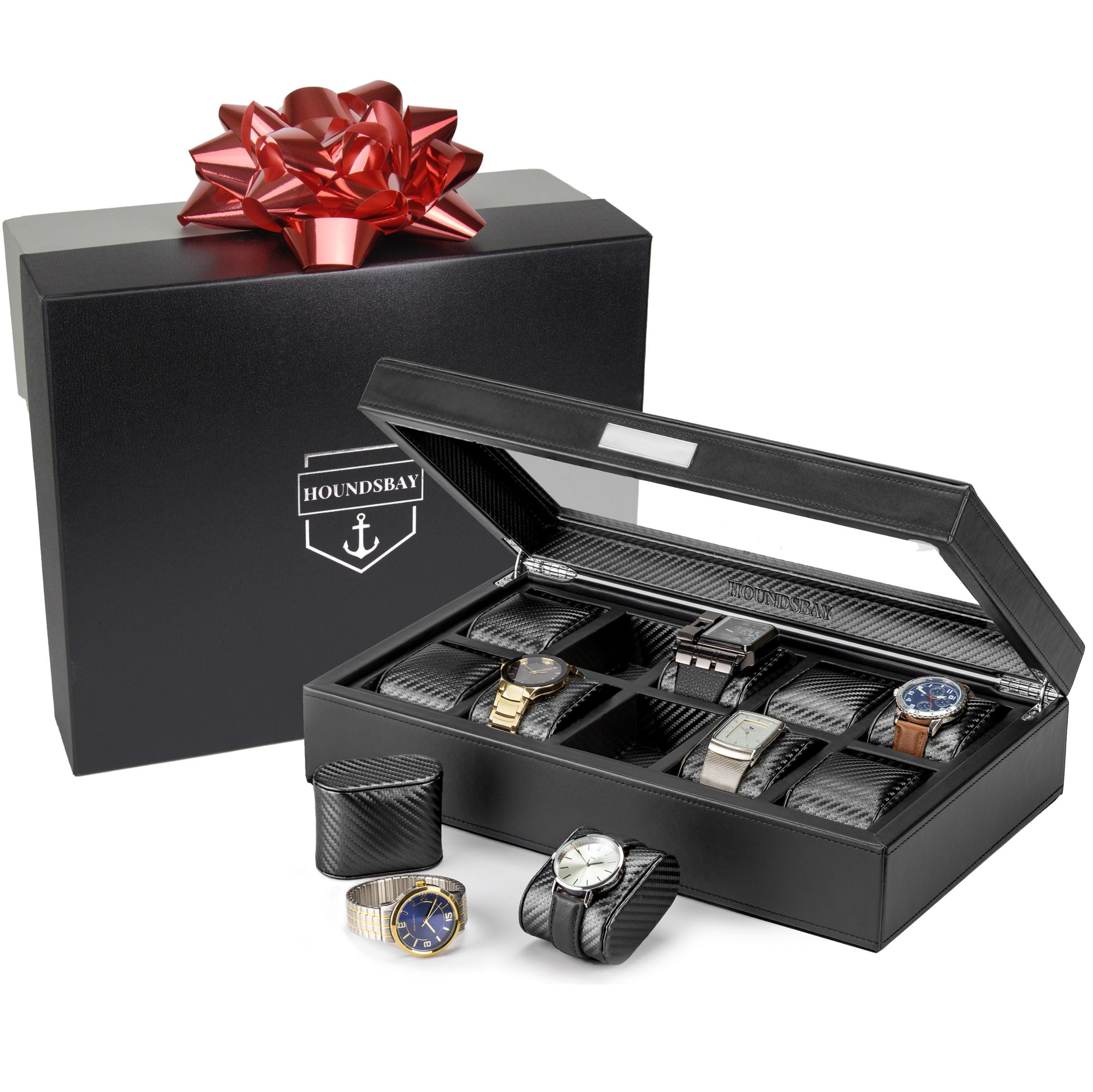 Amazon.com: HOUNDSBAY Mariner Watch Box for Large Watches, PU Leather ...