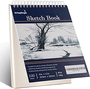 Amazon.com: 9 x 12 Sketch Book, Top Spiral Bound Sketch Pad, 100-Sheets (68lb/100gsm) Drawing ...