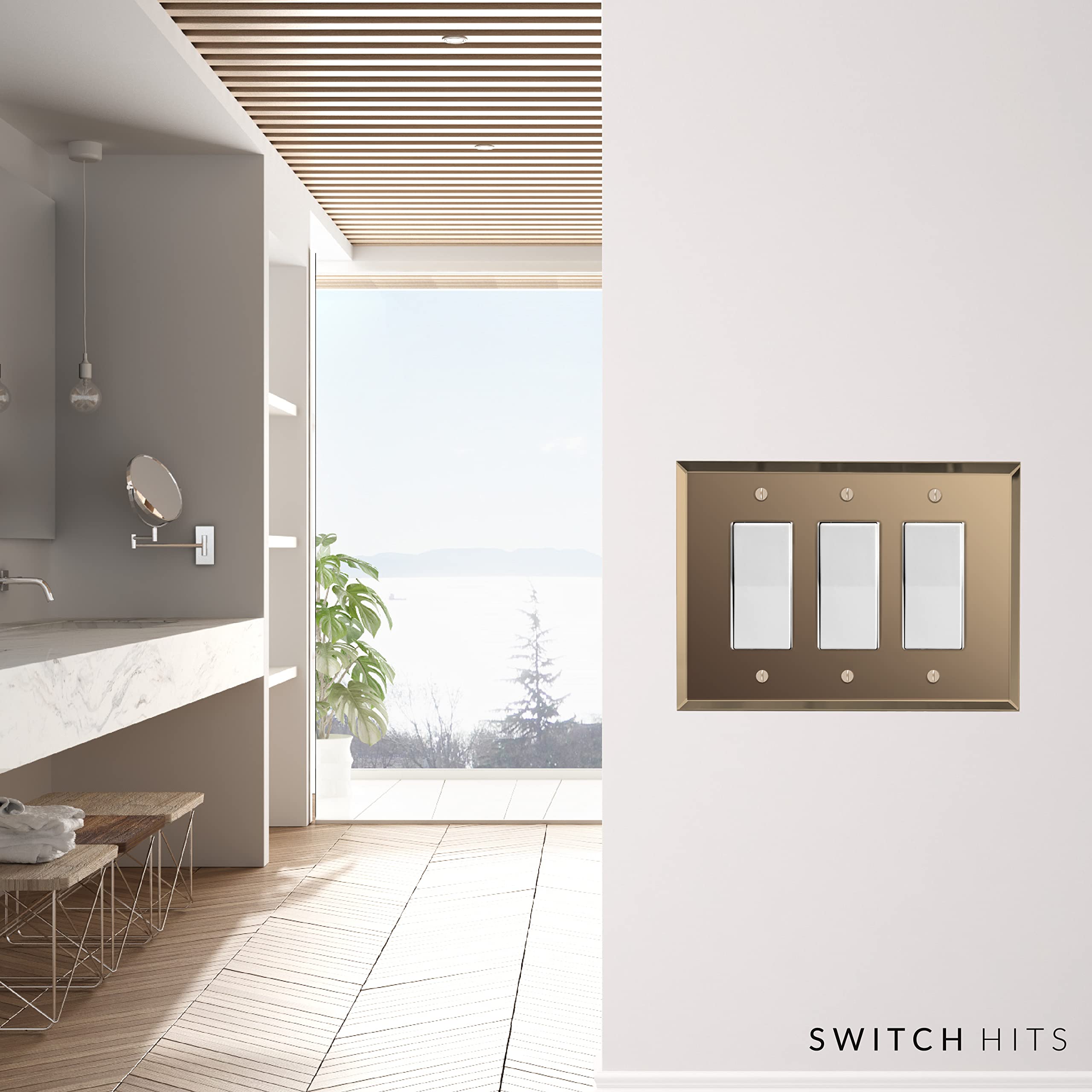 Snapklik.com : Bronze Glass Mirror Triple Outlet Wall Plate 3 GFI ...