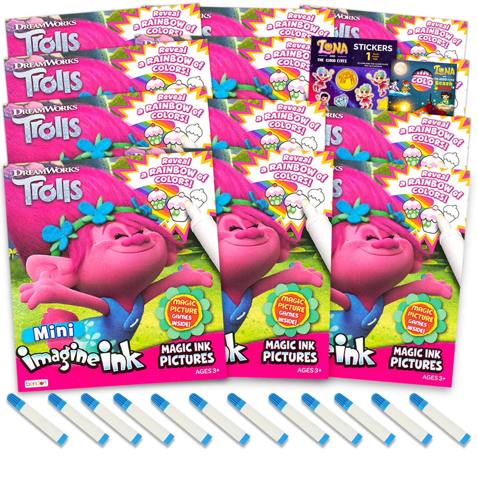 Amazon.com: Trolls Imagine Ink Party Favors for Kids 3-5 Bulk Set - 12 ...