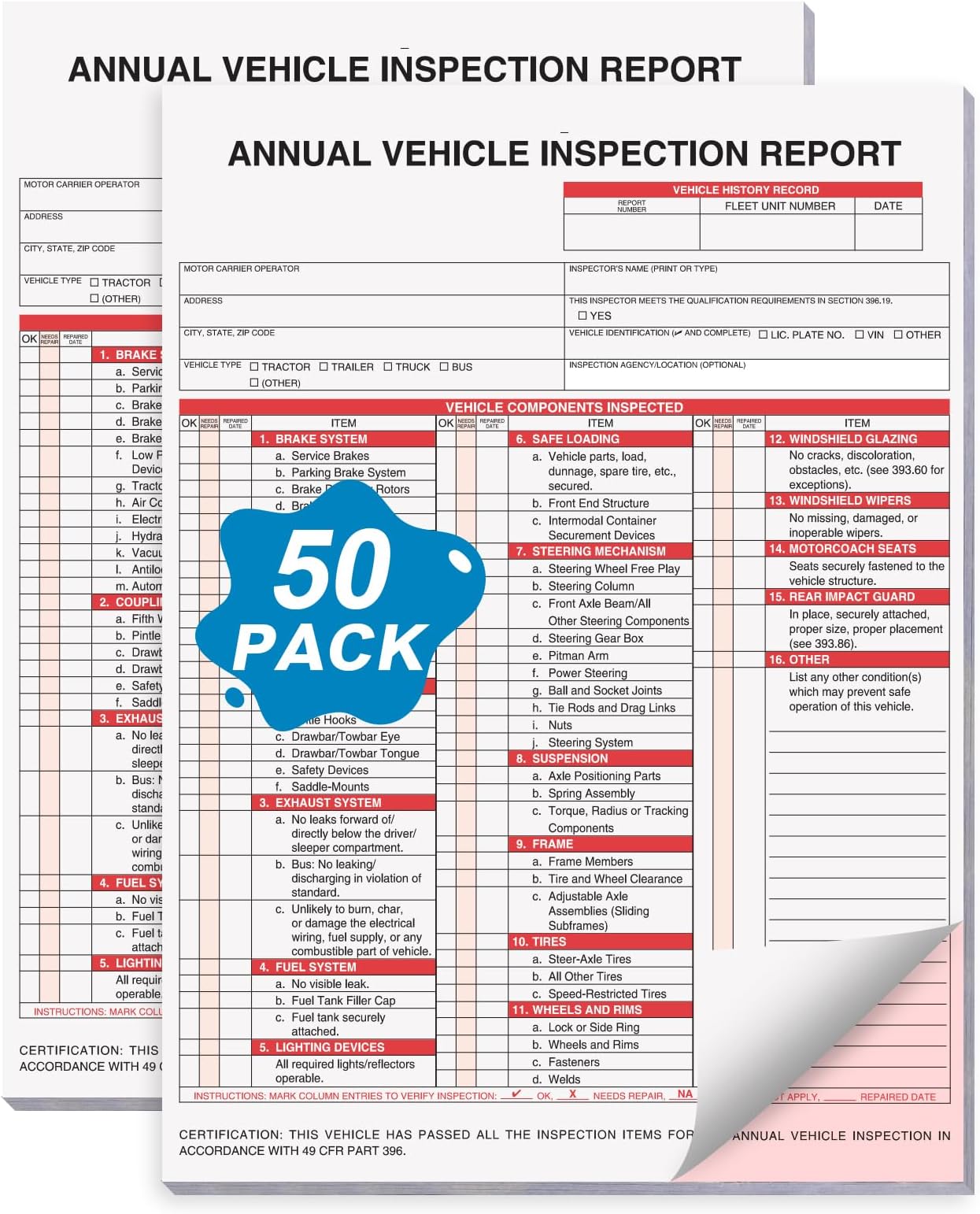 Amazon.com: 30 Packs DOT Annual Vehicle Inspection Forms and Label, 3 ...