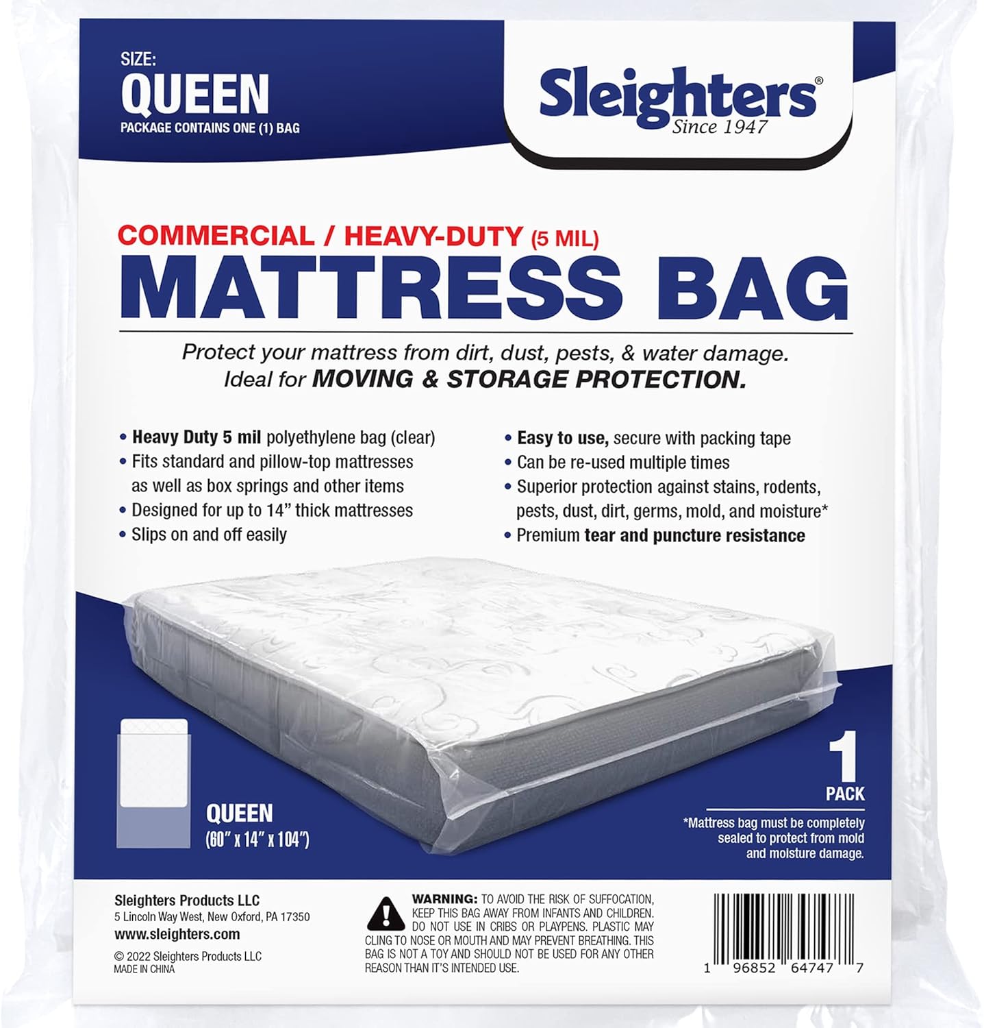 Amazon.com: Sleighters Mattress Storage Bag - Reusable 5 Mil Bed Bag ...