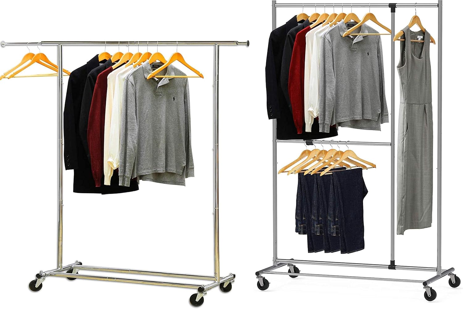 Amazon.com: Simple Houseware Heavy Duty Clothing Garment Rack + Dual ...