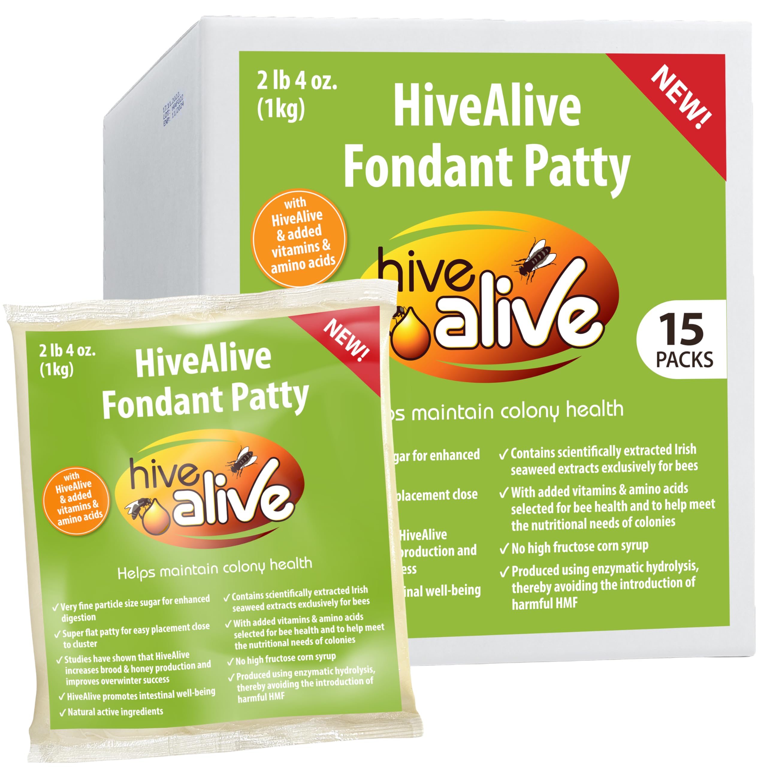 Bee Fondant Hive Alive Fondant Bee Food - 15 Pack (2.2 Lb Each), Winter ...