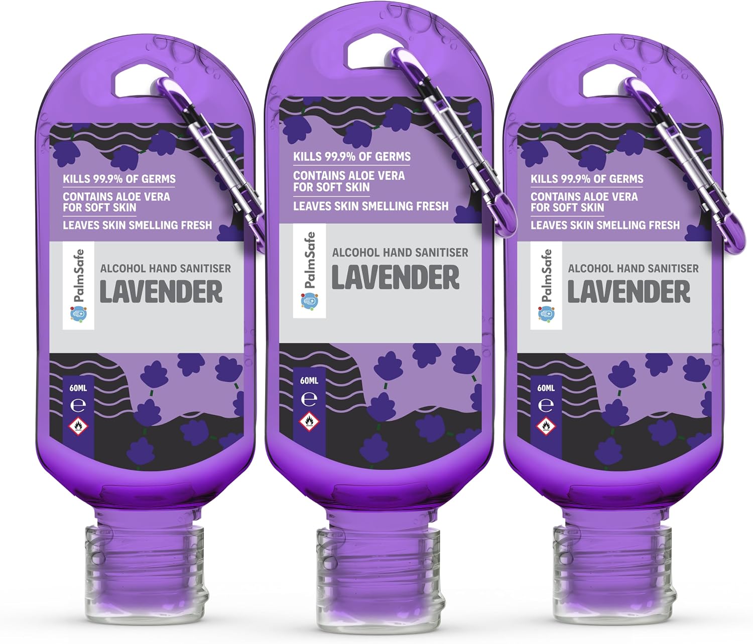 Palm Safe Lavender 3 Pack 60ml Anti Bacterial Premium Hand Sanitiser ...