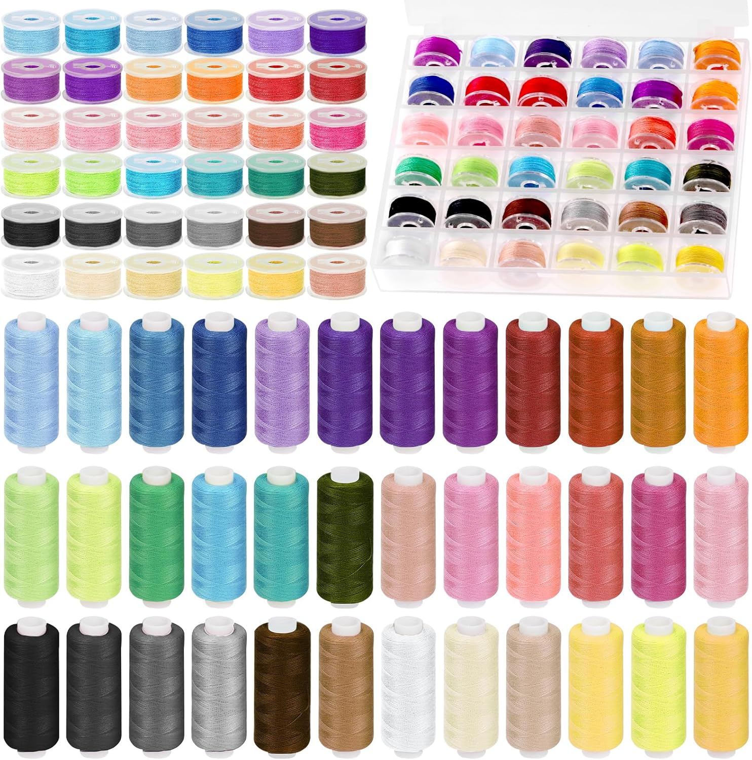 Rustark 72Pcs 36 Colors Bobbins Sewing Threads Kit Each 500 Yards ...