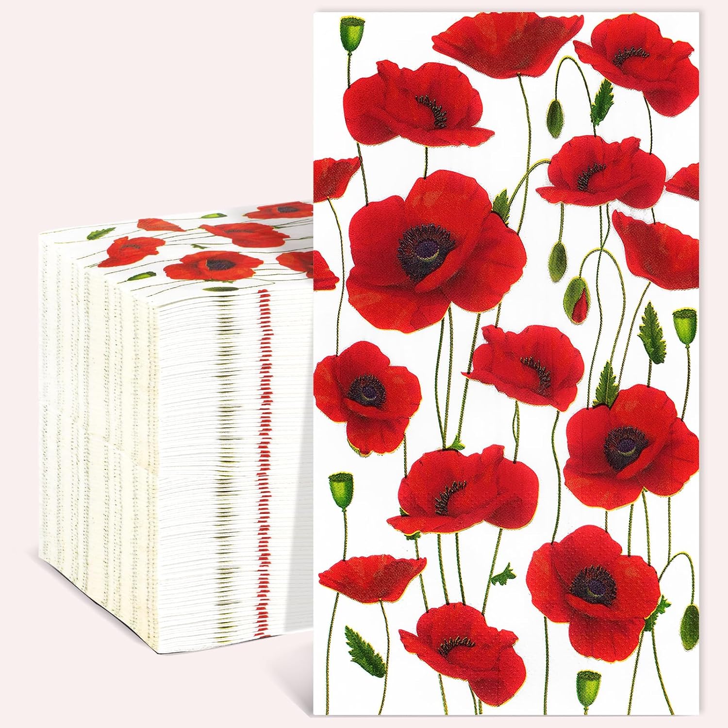 Amazon.com: Homlouue 100PCS Red Poppies Floral Napkins, 3 Ply Guest ...