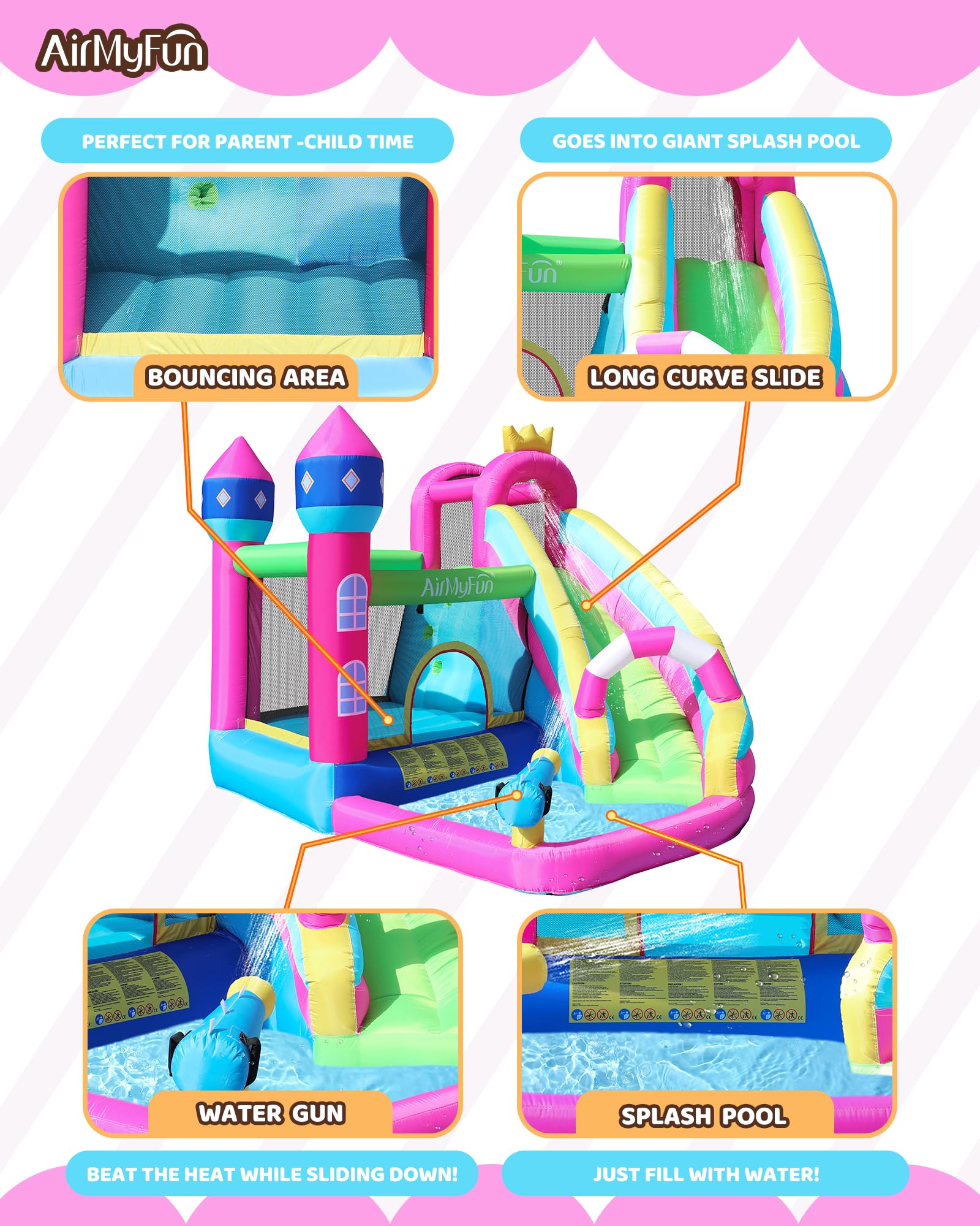 Inflatable Water slide Pink Princess Bounce House for Big Kids 8-12 ...