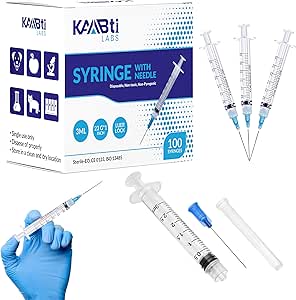Amazon.com: 100 Pack 3 ml Syringes with Needles-23G, 1.0 inch Needle Luer Lock Syringe- Sterile ...