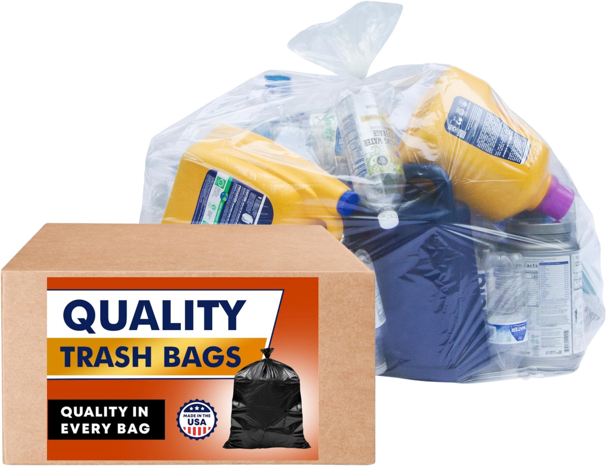 Amazon.com: 55 Gallon Clear Trash Bags, (50 Bags w/Ties) Large Clear ...