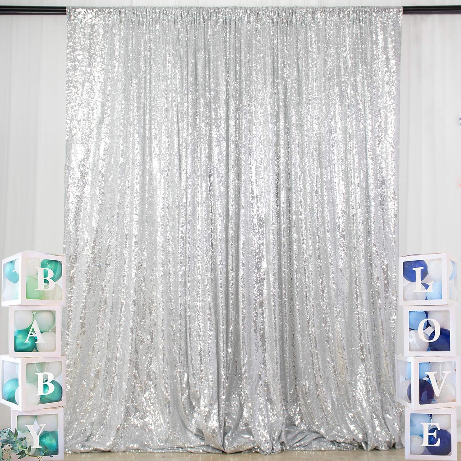 Amazon.com : ShinyBeauty Sequin Backdrop Silver 7FTX7FT Photo Booth ...