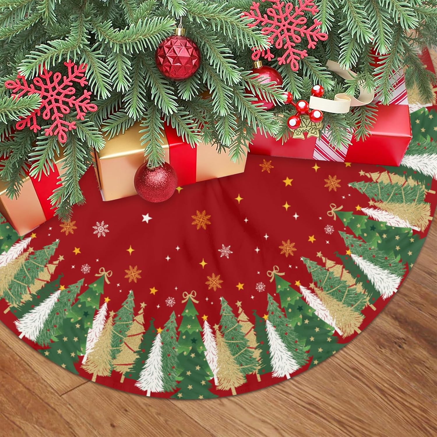 Amazon.com: Red Christmas Tree Skirt 48 Inch Xmas Tree Snowflake Tree ...