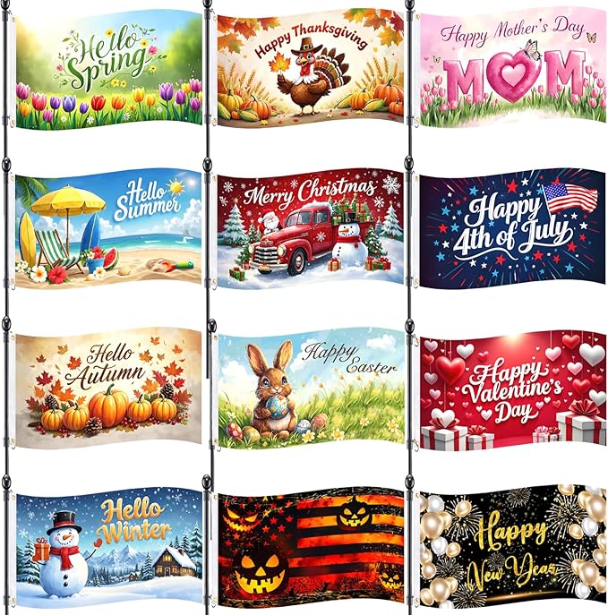 Amazon.com : 12 Pcs Seasonal Garden Flags 3x5 ft Double Sided All ...