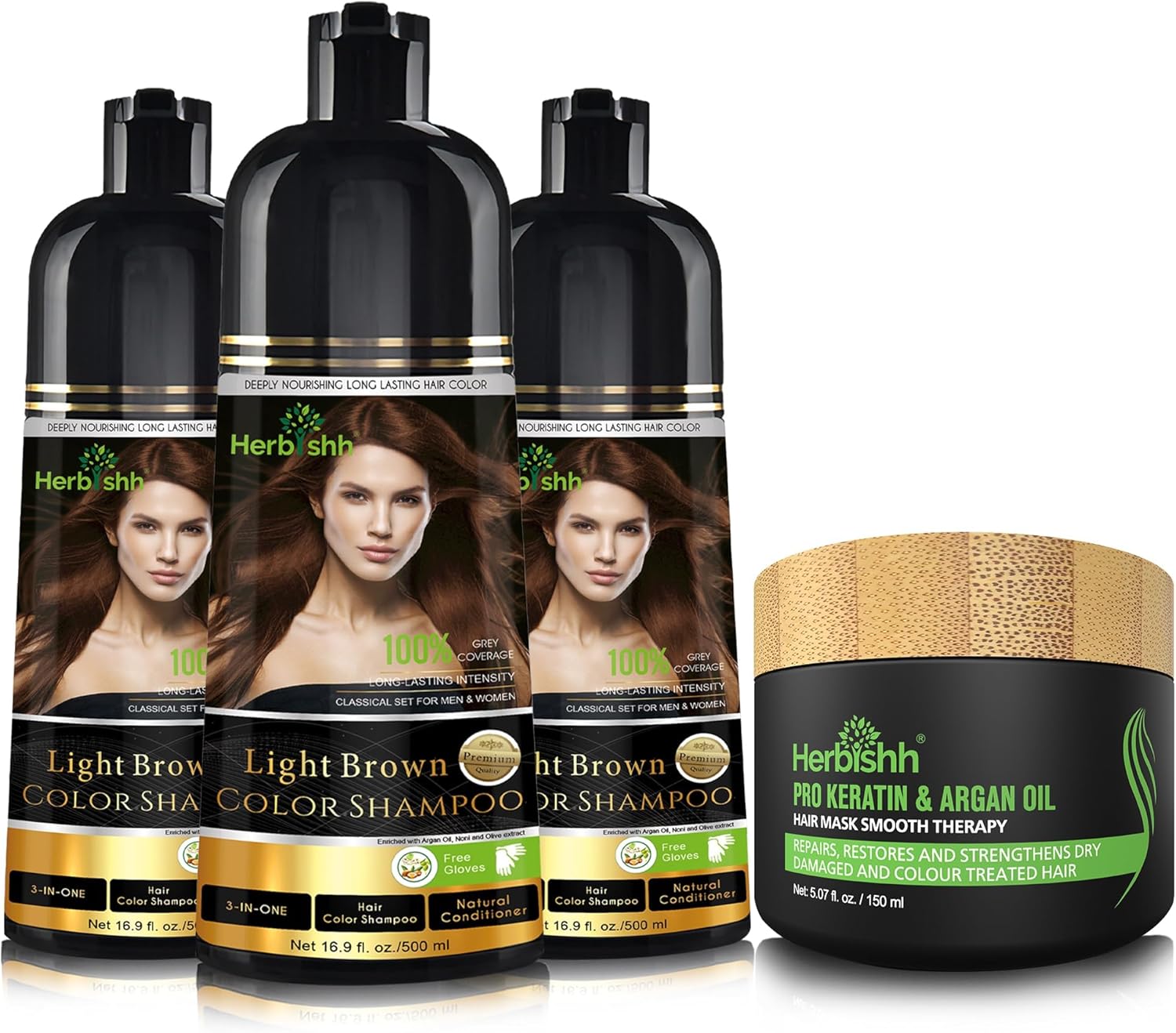 Herbishh Ultimate Hair Color Shampoo Kit (3pcs Hair Color Shampoo Dye ...