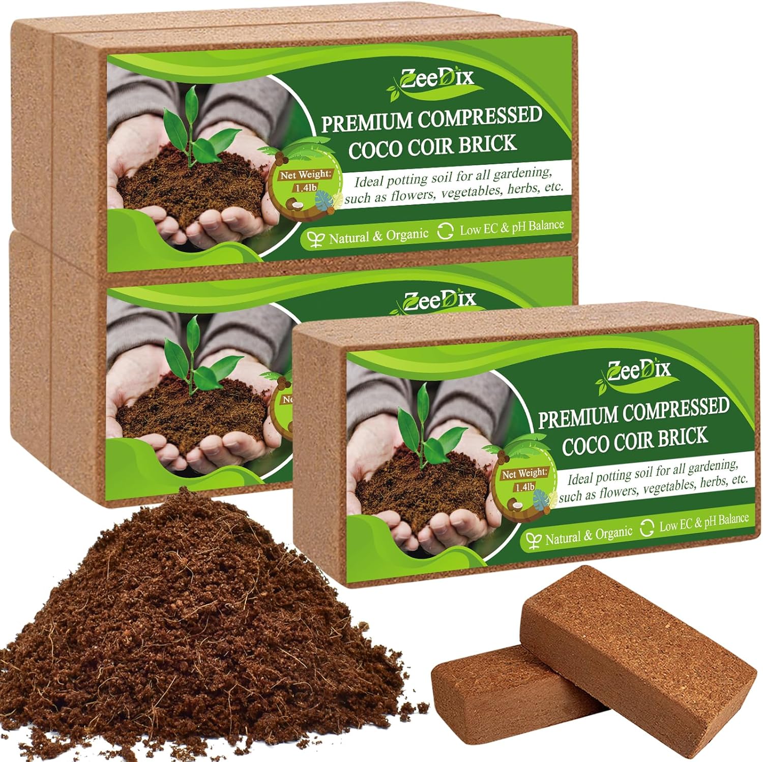 Amazon.com : ZeeDix 5 Pack Premium Coco Coir Brick, Organic Compressed ...