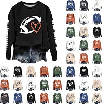 Amazon.com: Oversized Football Shirts for Women Long Sleeve Game Day ...