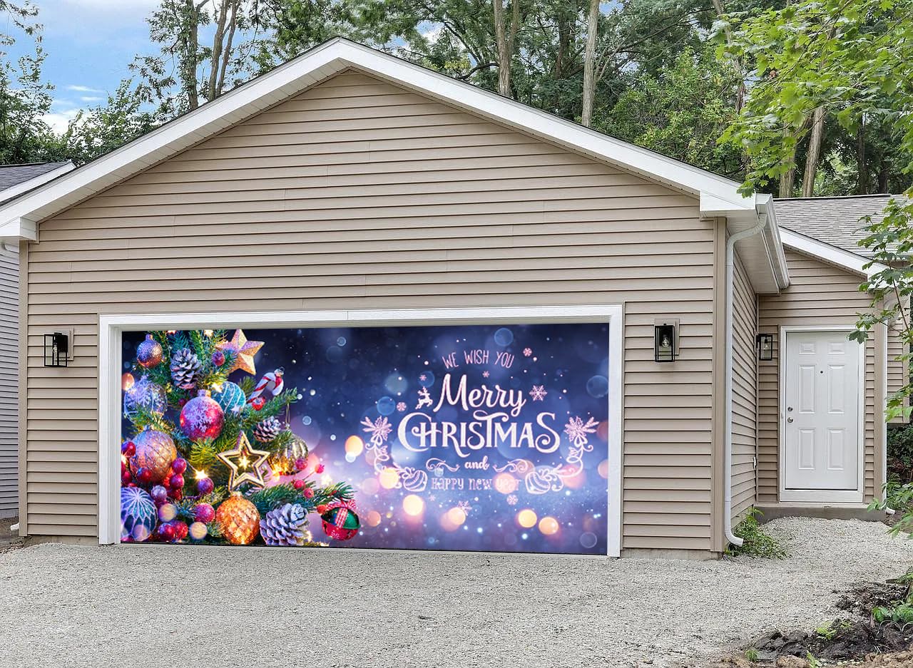 Amazon.com: FINGUOLA Christmas Garage Door Decorations - 8x16ft Large ...